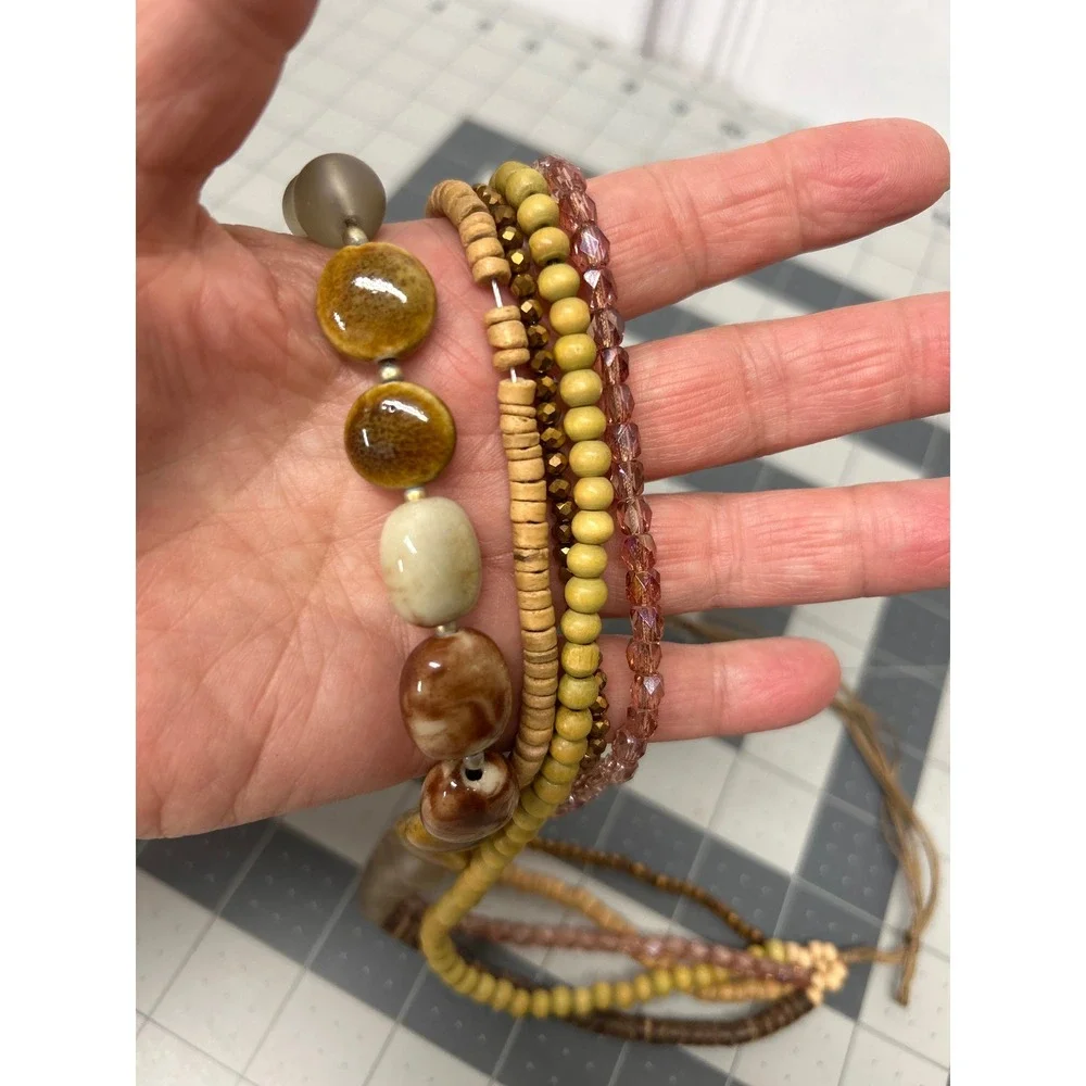 Unbranded | Jewelry | Multi Strand Cord Beaded Statement Necklace Wood ...
